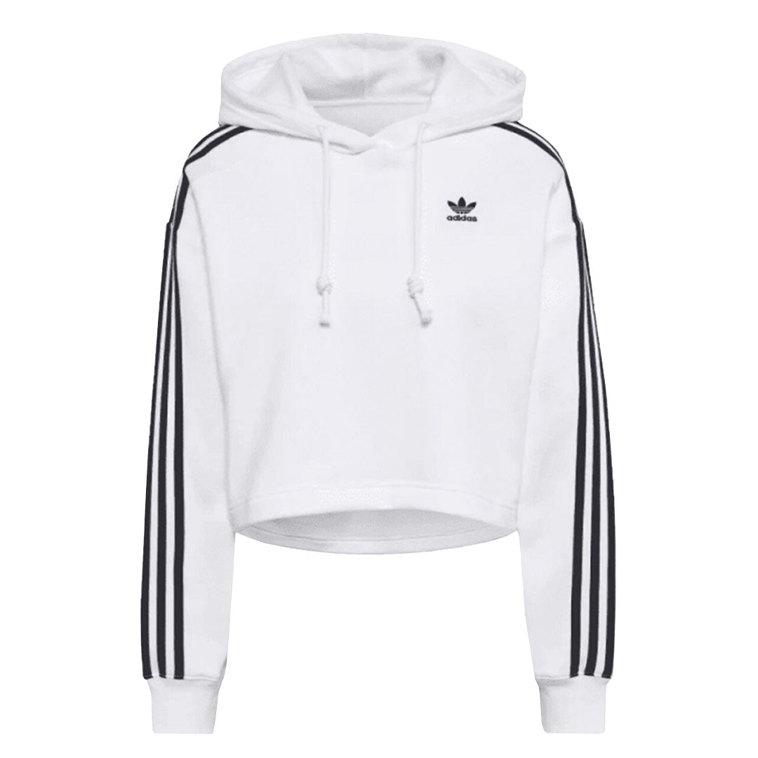 Adidas Women s Originals 3 Stripes Crop Hoodie HN5884 Wht Blk L